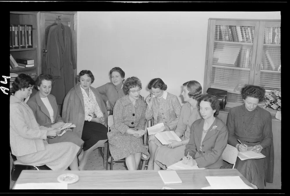 Women and man; inscribed 'N.Z. Listener Barbara Basham Conference ...