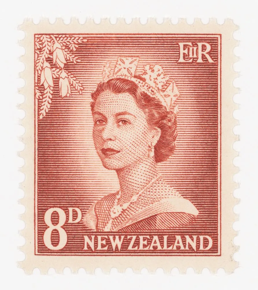 Issued eight penny 'Queen Elizabeth II' definitive stamp in chestnut ...