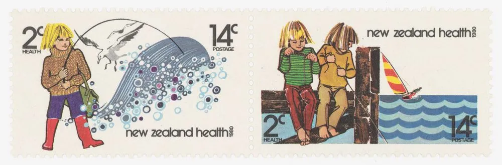Se tenant strip of two issued fourteen cent 'Marine Environment' Health stamps | Record | DigitalNZ