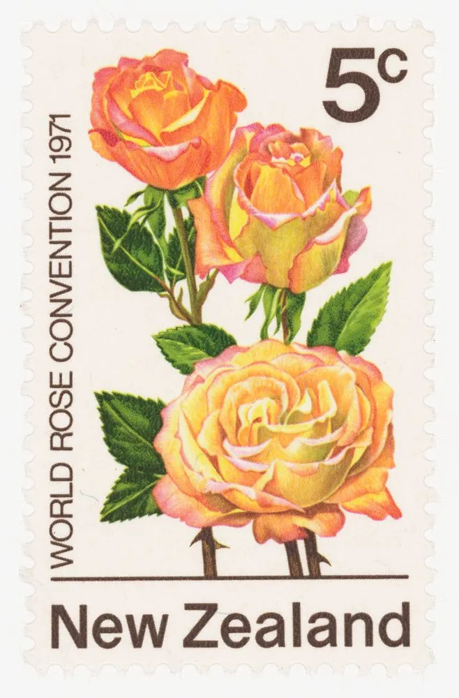 Issued five cent World Rose Convention stamp | Record | DigitalNZ