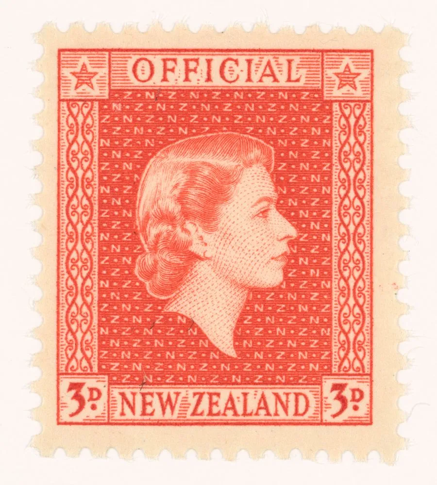 Issued three penny 'Queen Elizabeth II' Official stamp | Record | DigitalNZ