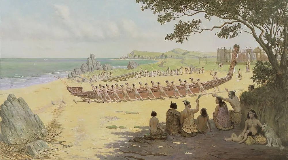 The launching of a Maori war canoe | Record | DigitalNZ