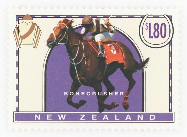 Issued one dollar and eighty cents 'Racehorses' stamp | Record | DigitalNZ