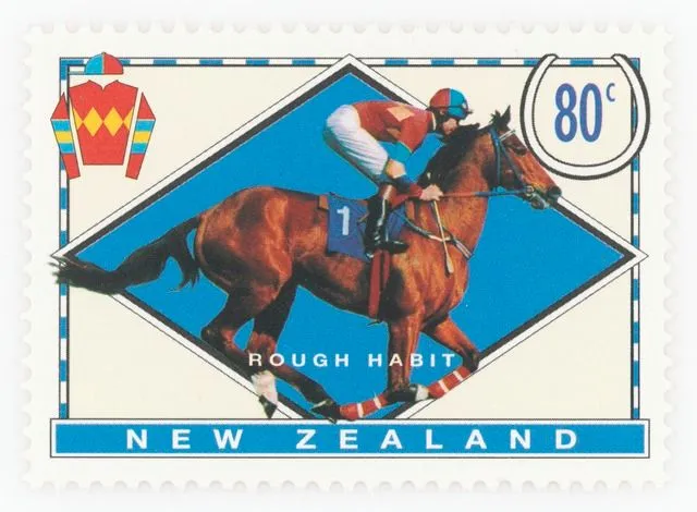 Issued eighty cent 'Racehorses' stamp | Record | DigitalNZ