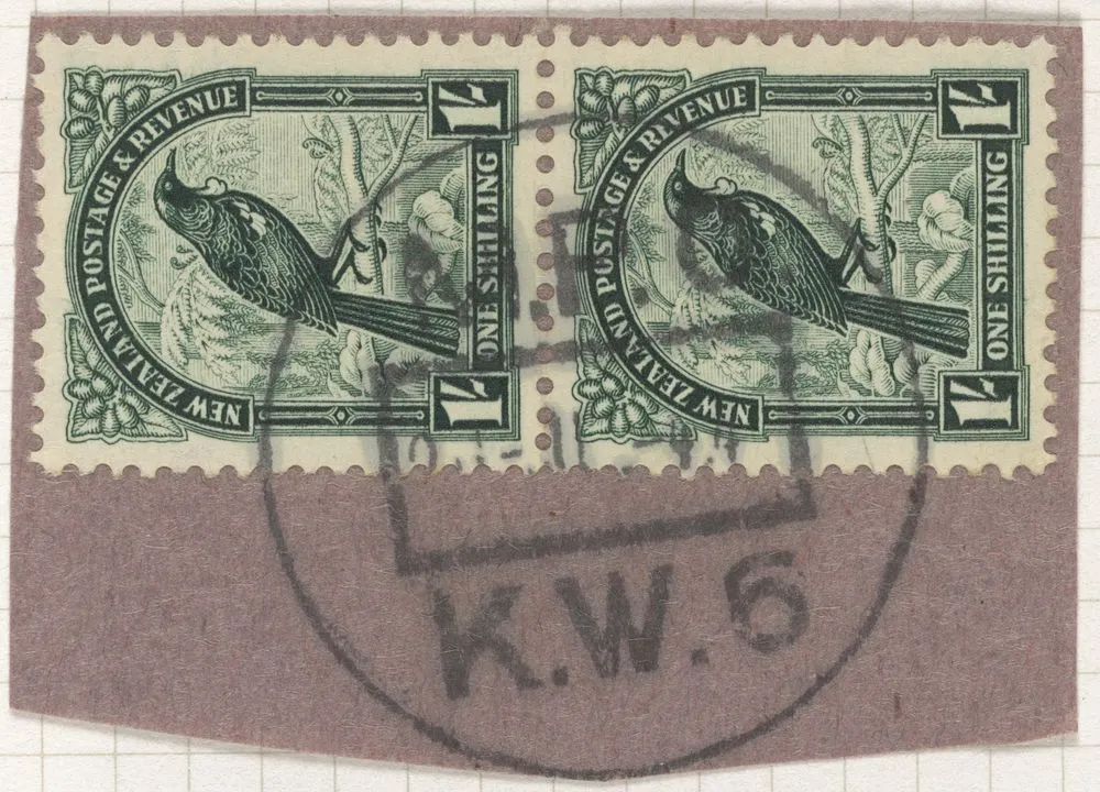 Two issued one shilling 'Tui' stamps | Record | DigitalNZ