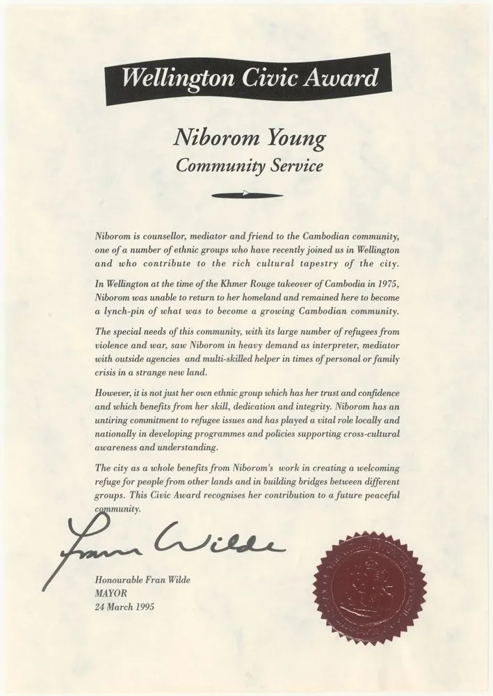 Wellington Civic Award certificate | Record | DigitalNZ