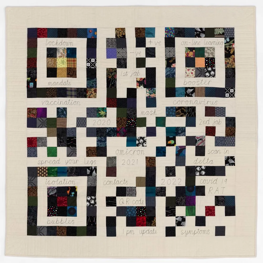 Covid QR Code quilted wall hanging | Record | DigitalNZ