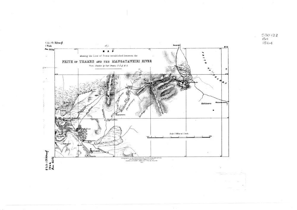 Map shewing the line of Posts established between the Firth of Thames and the Mangatawhiri River ...