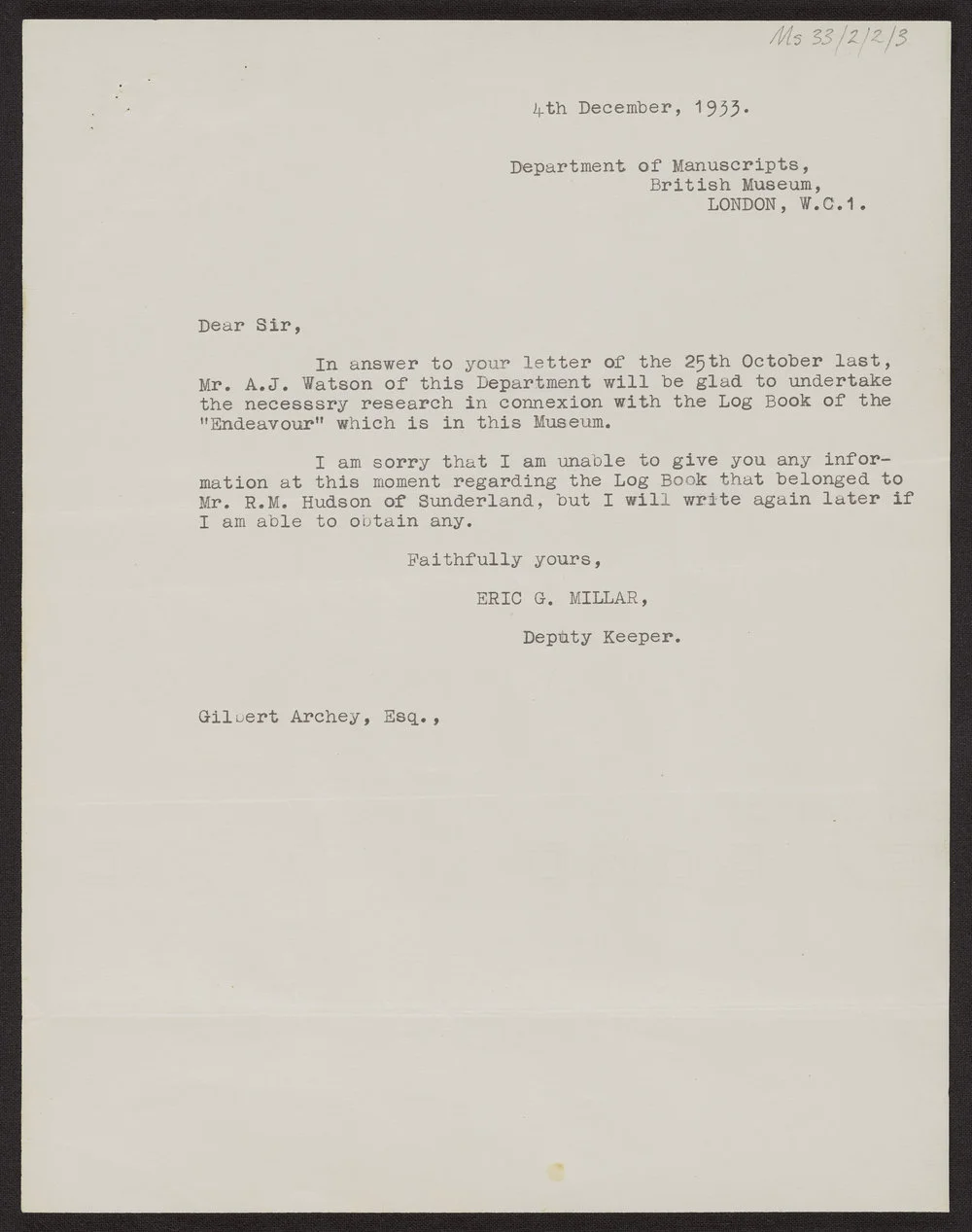 Letter from Gilbert Archey, director of Auckland Institute and Museum ...