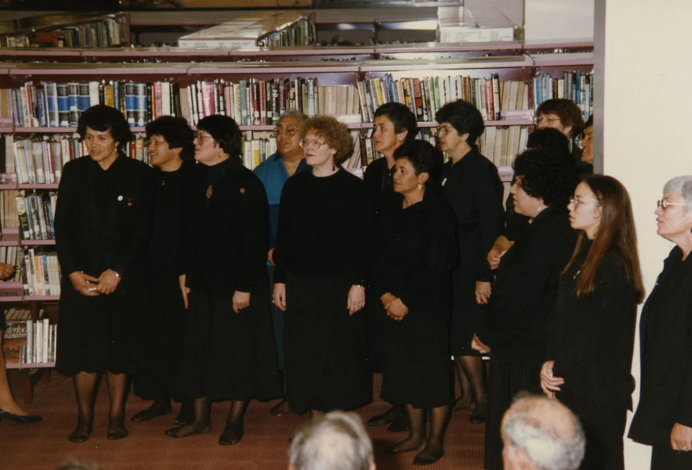 Group of women singing a waiata at Tauranga Library Tukutuku Panels ...