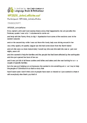 Transcript of John Le Riche's earthquake story | Record | DigitalNZ