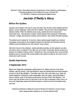 Jacinta O'Reilly's Story | Record | DigitalNZ