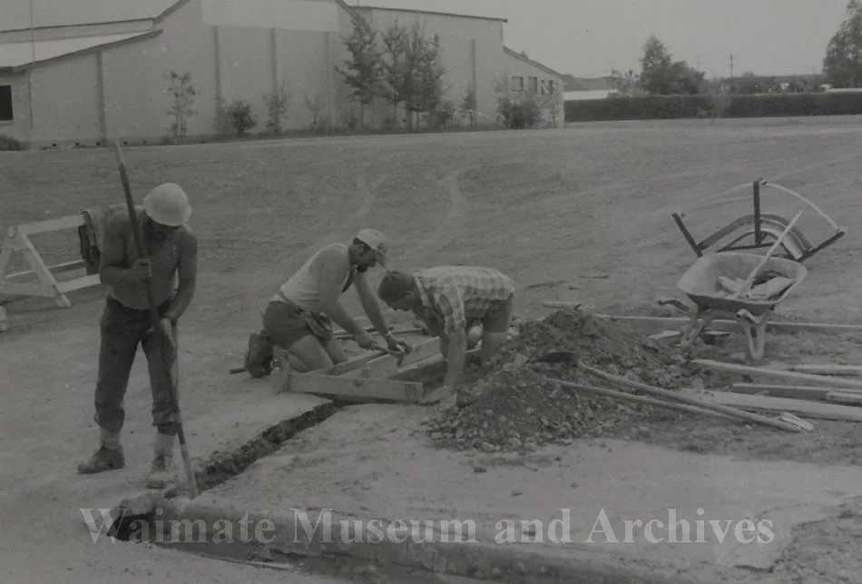 Three men laying concrete | Record | DigitalNZ