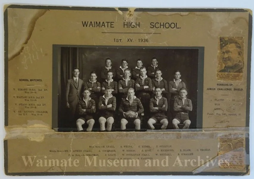 Waimate High School First Fifteen Rugby Team, 1936 | Record | DigitalNZ