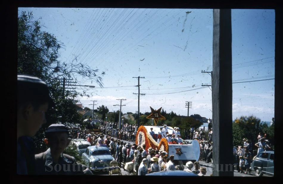 Timaru Hospital Nurses float, 1959 floral procession | Record | DigitalNZ