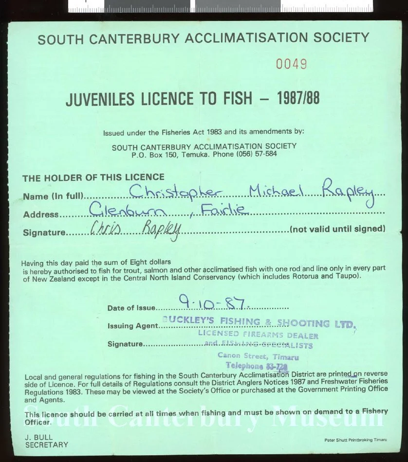 Juvenile license to fish - 1987/88 : Christopher Michael Rapley License, Sporting | Record ...