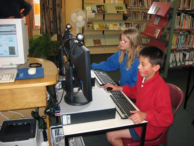 Kids enjoy the new computers, Cheviot Library | Record | DigitalNZ