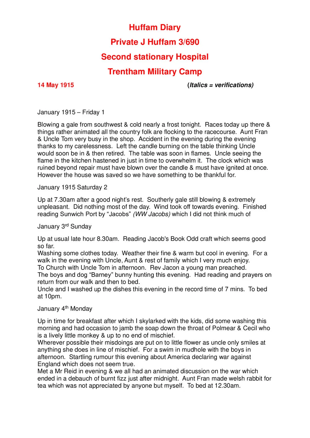 Private Julius Huffam's war diary 1915 | Record | DigitalNZ