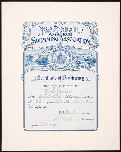 Learning to swim: 1916 certificate | Record | DigitalNZ