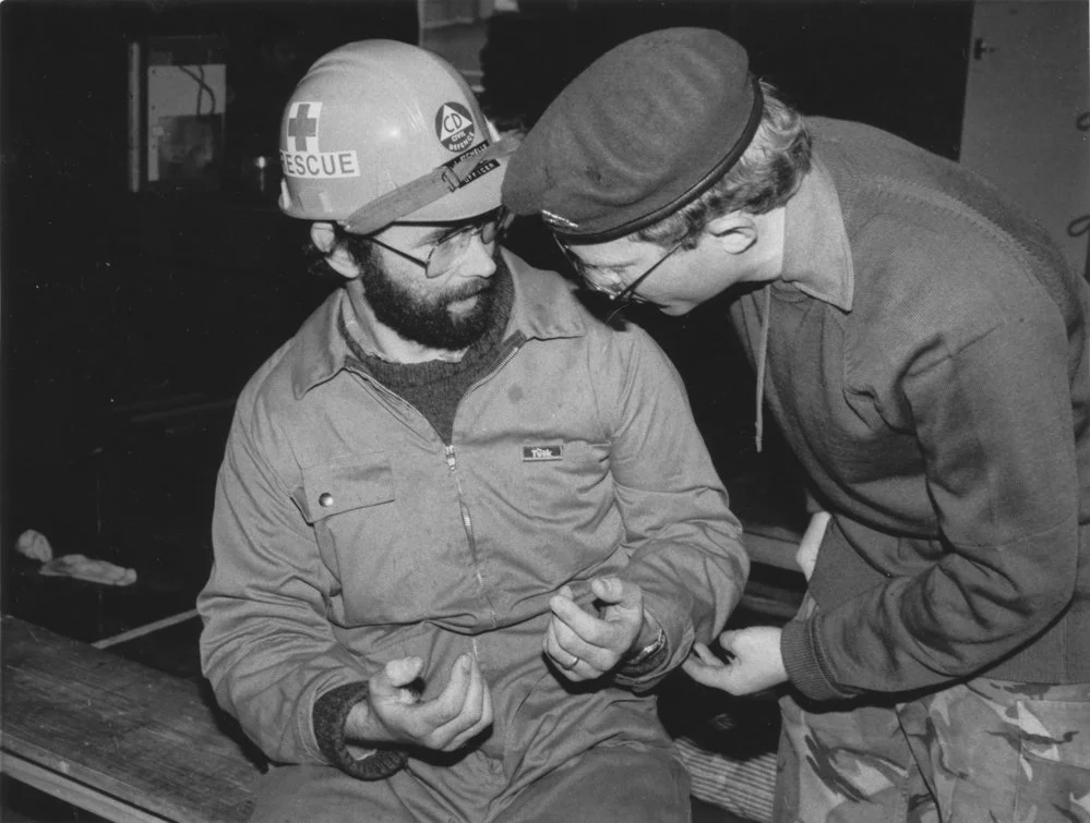 Civil Defence simulated-earthquake exercise; with Army and Red Cross; C ...