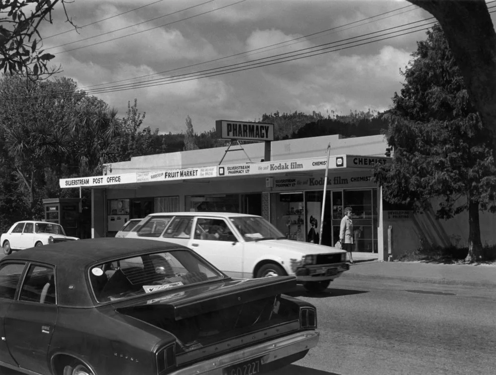 Whiteman's Road, Silverstream, west side; shops at north end, looking ...
