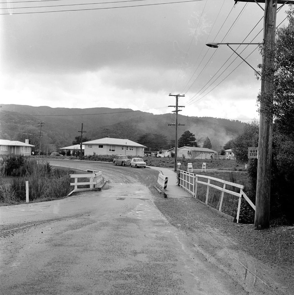 Te Marua; Plateau Road; Collins Stream culvert, from the south ...