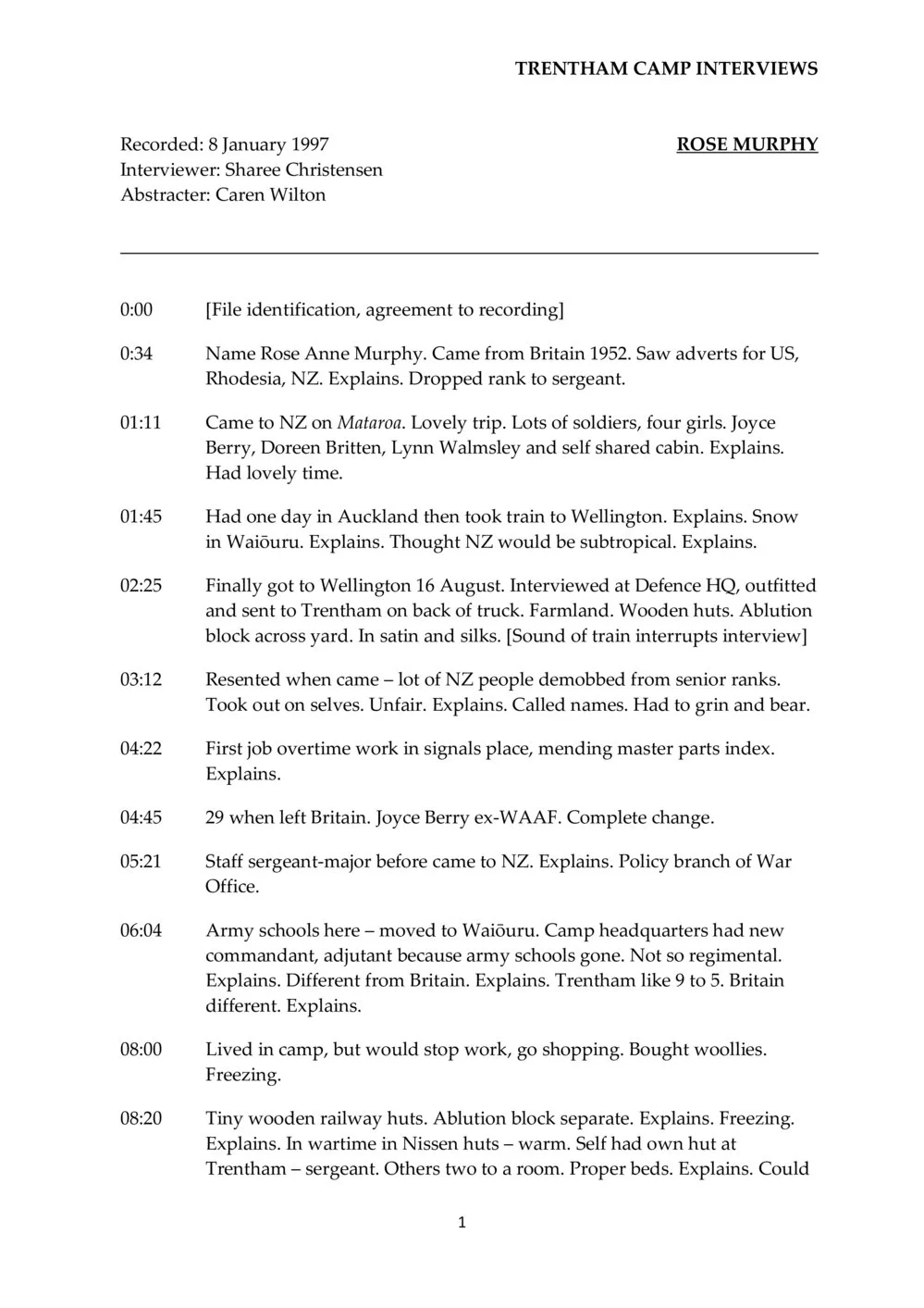 Rose Murphy oral history interview abstract | Record | DigitalNZ