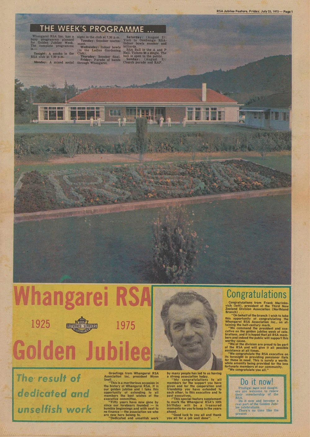Whangarei RSA 1925-1975 Golden Jubilee | Record | DigitalNZ