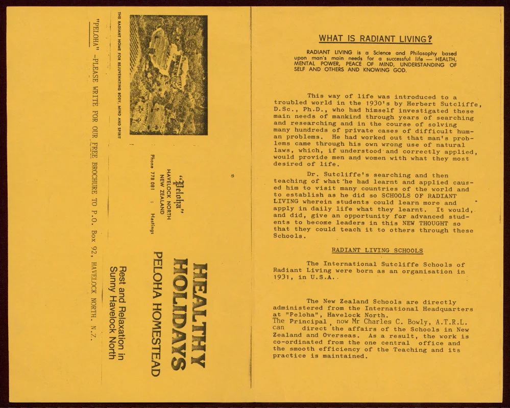 Flyer advertising 'What is Radiant Living?' and 'Healthy Holidays ...