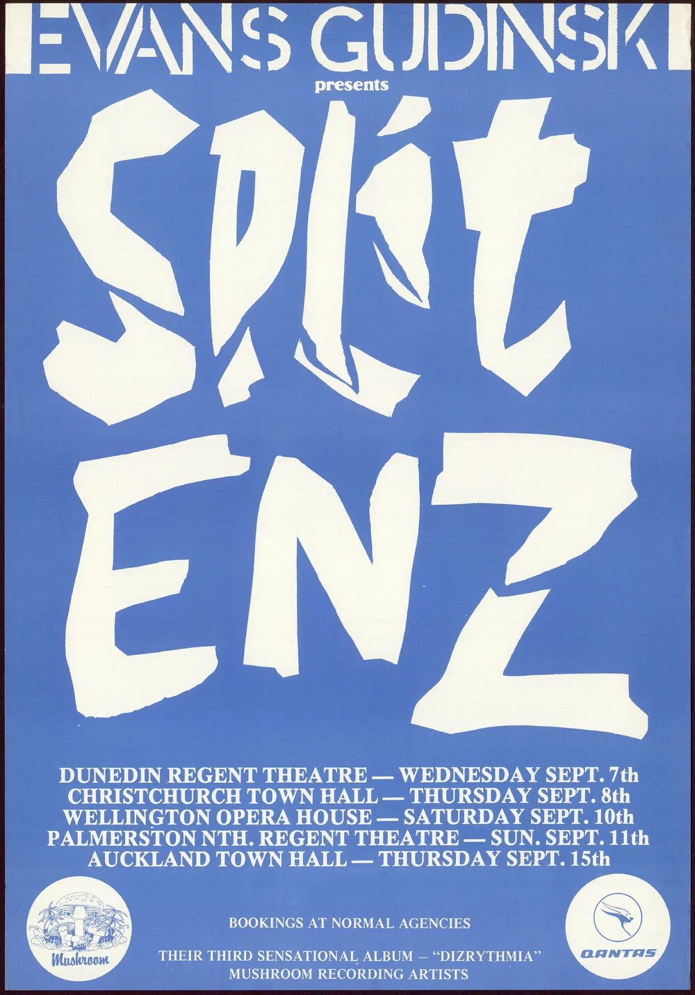 Evans Gudinski presents Split Enz. | Record | DigitalNZ