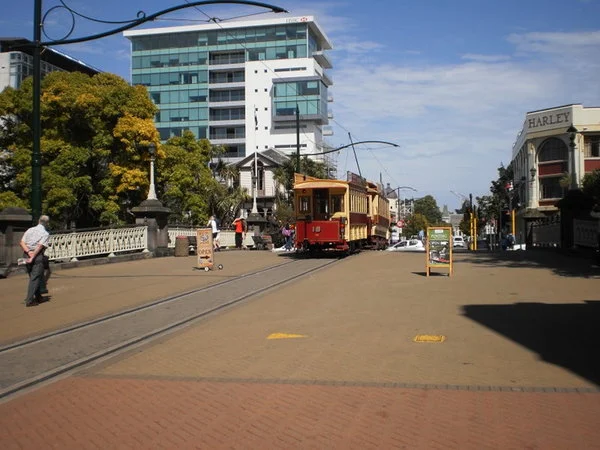 Worcester Street bridge with tram | Record | DigitalNZ